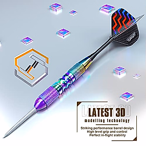 Turnart Darts Metal Tip Set - 12 pcs 24 Grams Professional Steel Tip Darts with Stylish Case + Aluminum Shafts + Rubber O'Rings + Extra Flights + Dart Sharpener (2023 New)