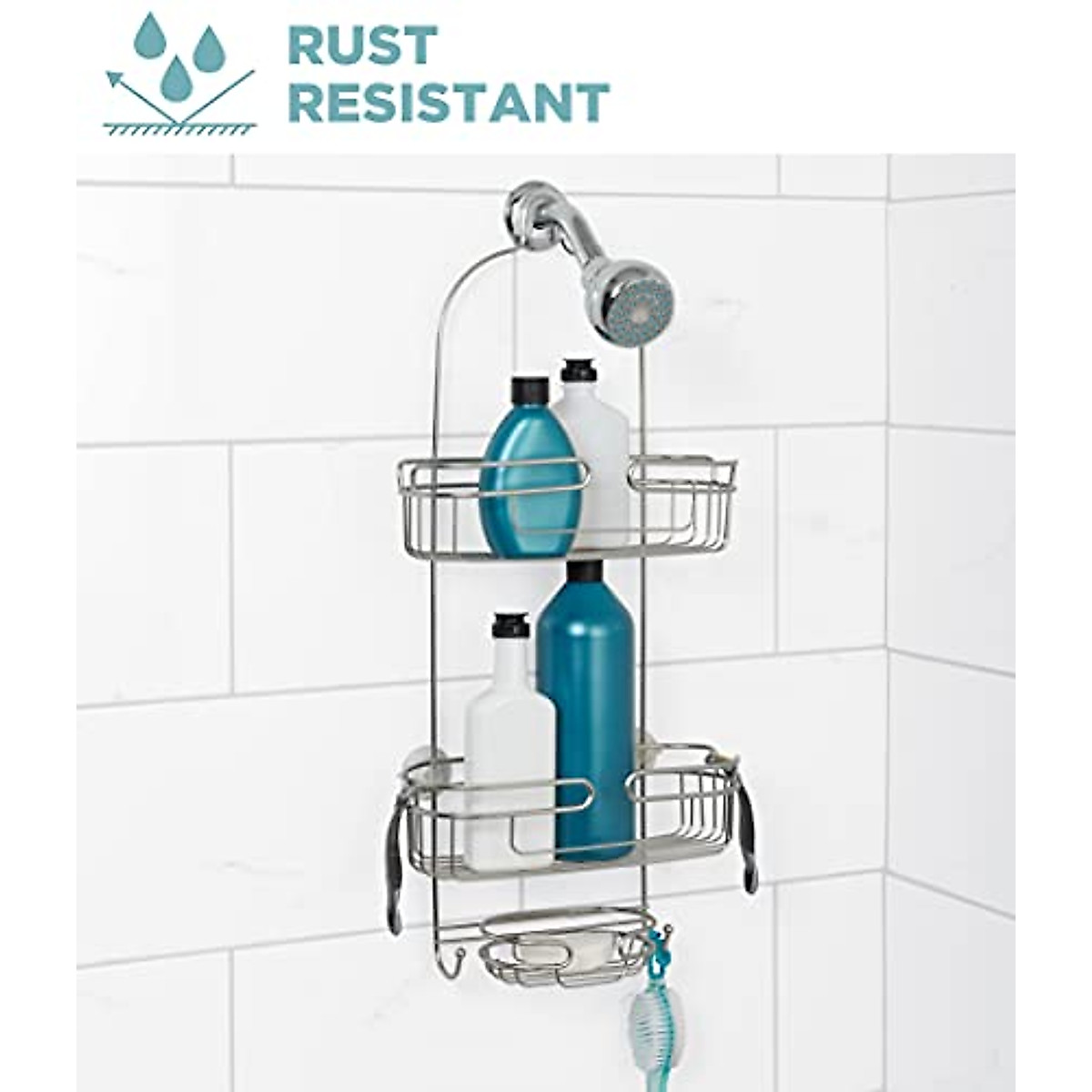 Zenna Home Shower, Stainless Steel Over-The-Showerhead Caddy, 2 Shelves with Soap Dish