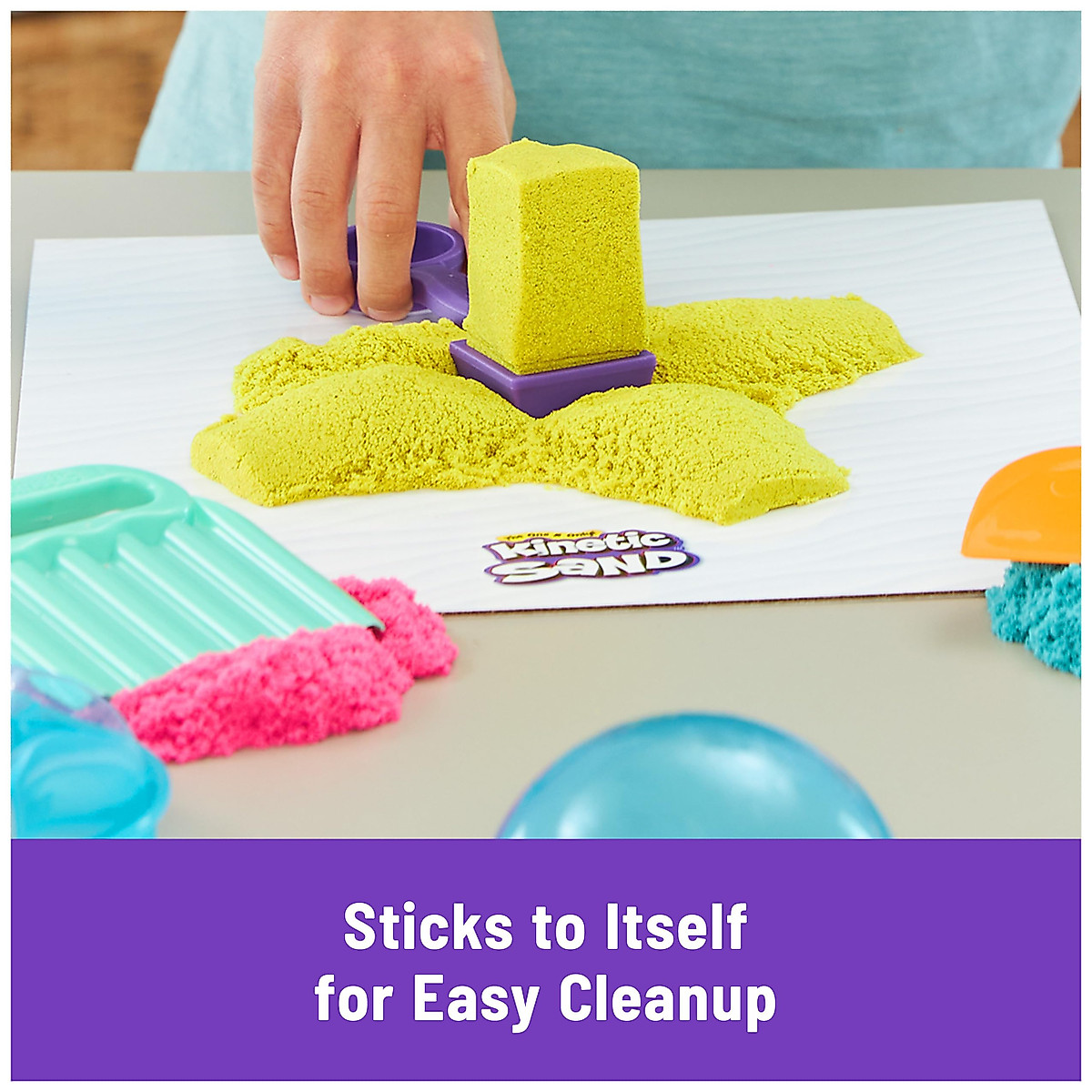 Kinetic Sand, Ultimate Sandisfying Set with 2lbs Play Sand (Pink, Yellow & Teal), 10 Tools & Molds, Sensory Toys for Kids Ages 7 and up