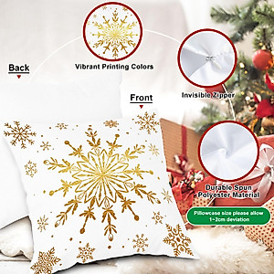 Lanpn White and Gold Bronzing Christmas Throw Pillow Covers 20x20 Set of 4, 20 inch Decorative Xmas Cushion Covers Pillow Cases 20 x 20 for Home Bedroom Room Holiday Couch Decor Decorations