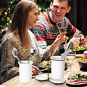 Kitchen Utensil Holder, Ceramic Utensils Crock for Countertop, Cooking Utensil Crock with Drain Holes and Metal Rack , Utensil Organizer for Countertop, Easy to Clean for Party, Home, Counter-White