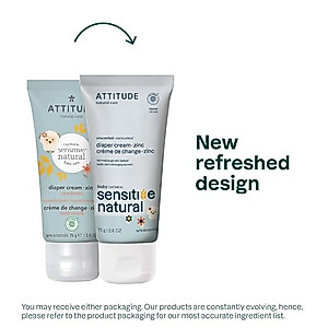 ATTITUDE Diaper Cream with Zinc & Oatmeal for Baby with Sensitive Skin, Plant and Mineral Based, Dermatologically Tested, Vegan, Unscented, 2.6 Oz