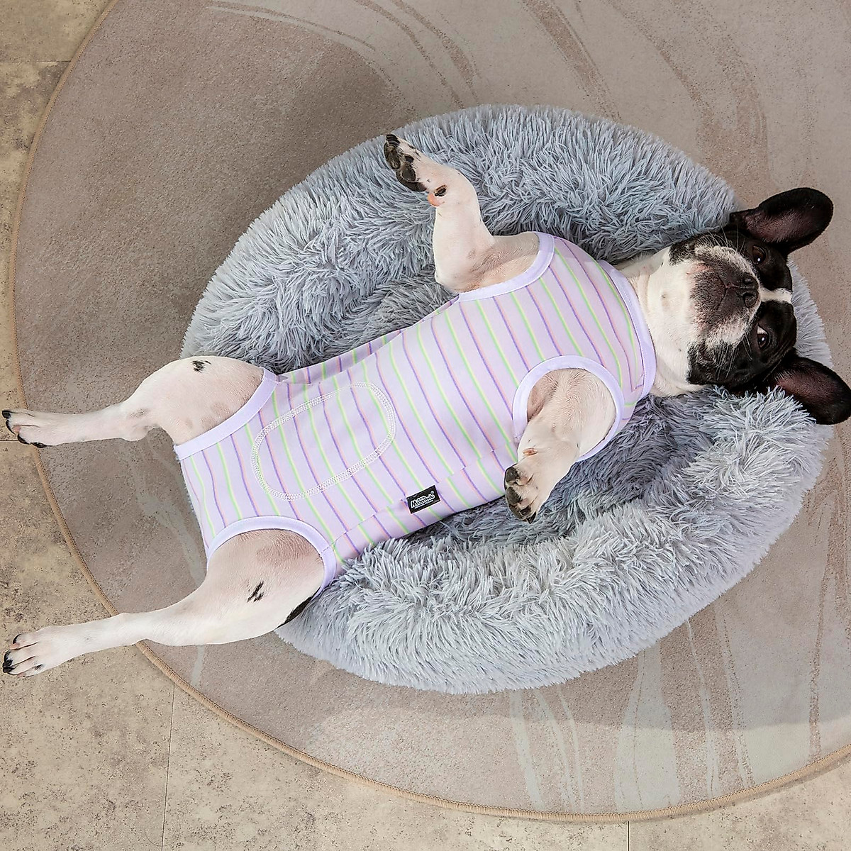 Puppy Striped Recovery Suit for Female Male Dogs Cats,Zip Up Dog Onesie Recovery Shirt Abdominal Wounds,Professional Spay Neuter Dog Pet Bodysuit After Surgery Wear Anti Licking Wounds