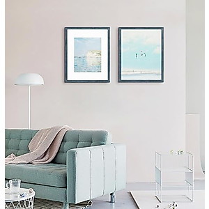 Frametory, 16x20 Picture Frame with Mat for 11x14 Photo - High Definition Glass Wide Molding - Preinstalled Wall Mounting Hardware (Blue, 1 Pack)