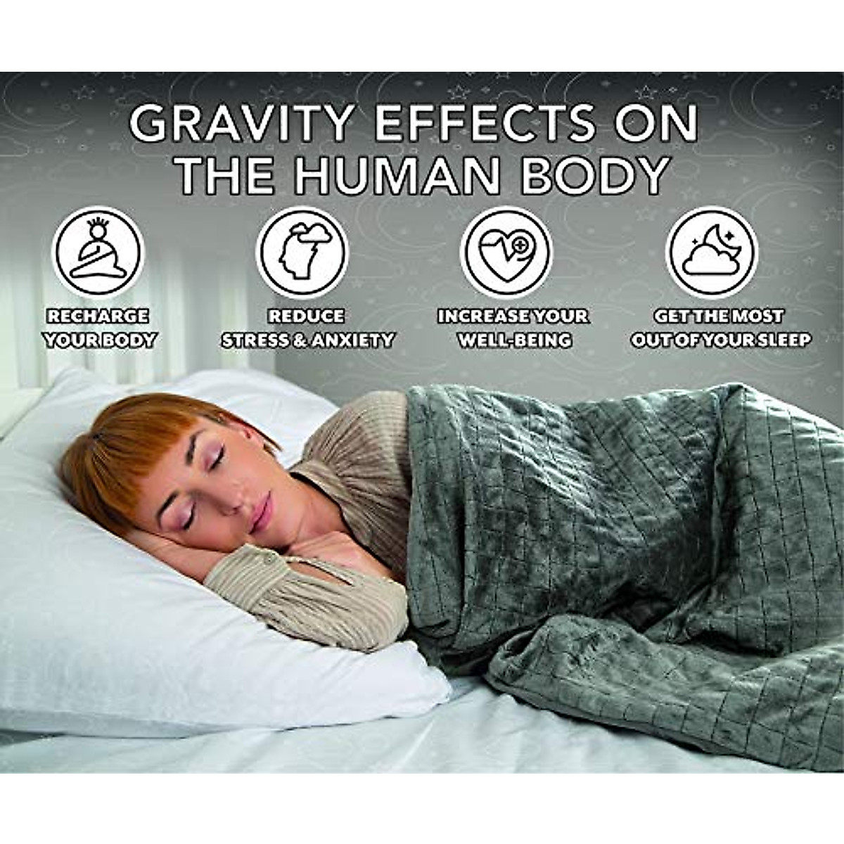 Senso-Rex Original Weighted Blanket with 4 Seasons Cover in Grey - Heavy Blanket for Adults / Teenagers for Better Sleep Size 155 x 220 cm 6 kg