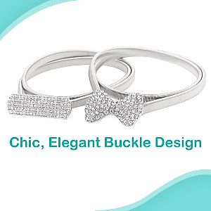 kilofly 2pc Women's Silver Metal Thin Skinny Stretch Belt Rhinestone Waistbands