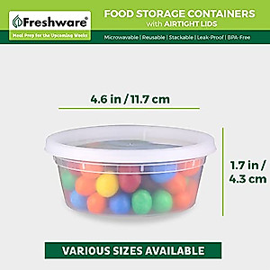 Freshware Food Storage Containers [50 Set] 8 oz Plastic Deli Containers with Lids, Slime, Soup, Meal Prep Containers | BPA Free | Stackable | Leakproof | Microwave/Dishwasher/Freezer Safe