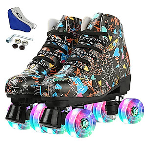 Unisex Indoor and Outdoor Roller Skates Classic High-top for Adult Skating Four-Wheel Roller Skates