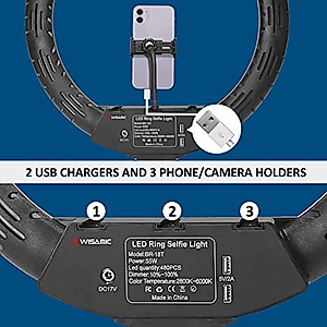 WISAMIC Ring Light Kit 18 inch with Stand and Phone Holder Bi-Color Dimmable 2800K-6000K LED Ring Light with Tripod and Remote for Camera Makeup Selfie YouTube Video Photography Shooting iPhone Vlog