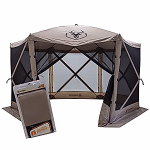 Gazelle Tents™, G6 6-Sided Portable Gazebo, Easy Pop-Up Hub Screen Tent, Waterproof, UV Resistant, 8-Person & Table, Desert Sand, 86" x 124" x 124", GK908, Incudes 3 free wind panels