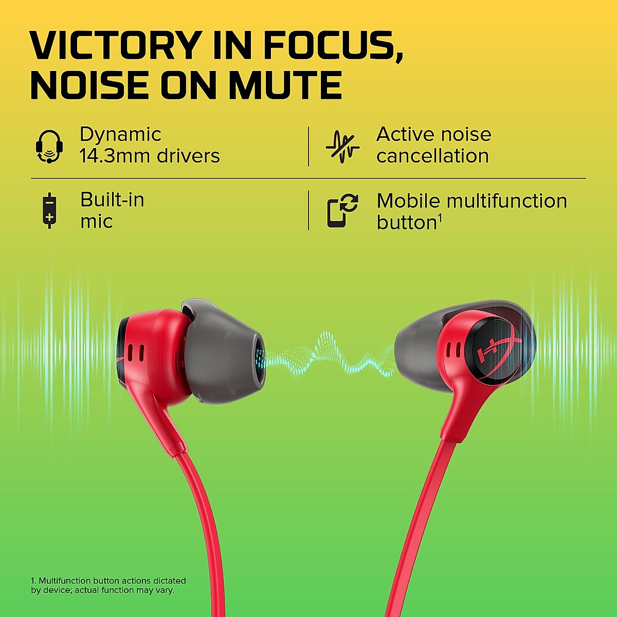 HyperX Cloud Earbuds II – 14mm Drivers, Four Eartips, Hard-Shell Carrying Case, Low-Profile 90° Plug, 3.5mm Plug, Built-in Microphone, Multi-Function Button, PC, Mobile, Nintendo Switch – Red