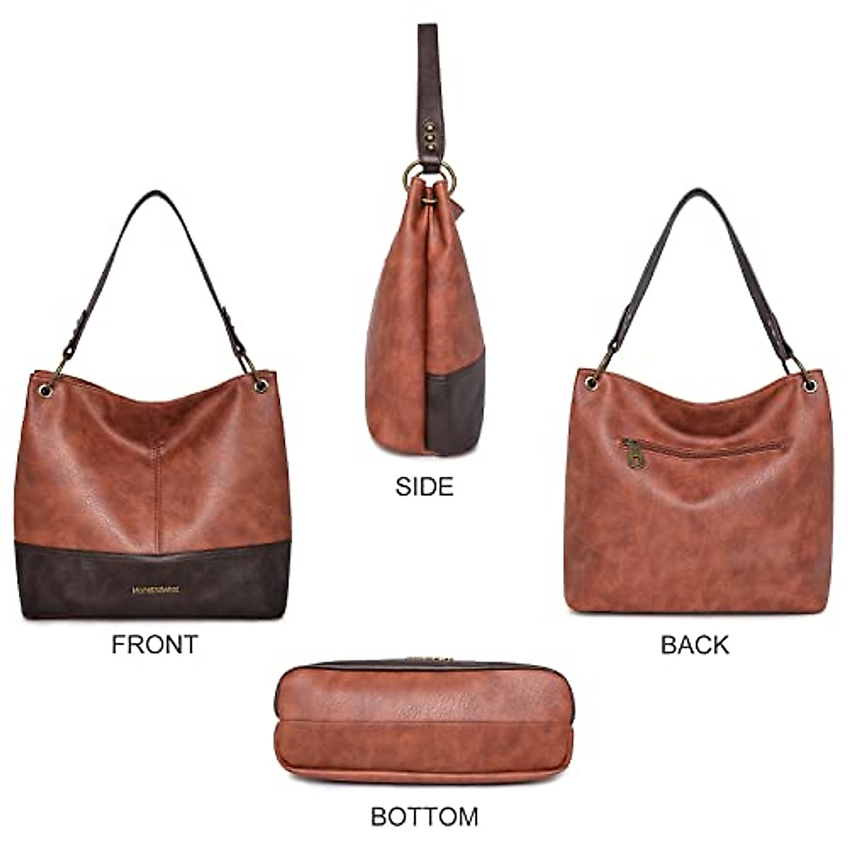 Montana West Large Hobo Bag Leather Purses and Handbags for Women Top Handle Shoulder Satchel Handbags Fashion Ladies Designer Handbags with Pockets Zipper Leather Tote Purse for Women MWC-047BR