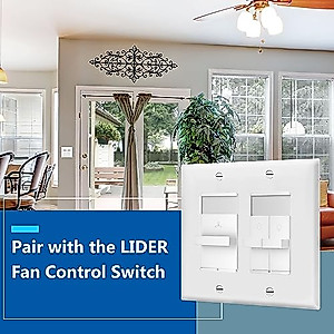 LIDER Combination Dual Dimmer Light Switch Control, 2 Sliding Light Controls, Single Pole, 400W CFL/LED, 600W Incandescent/Halogen, Wall Plate Included, White