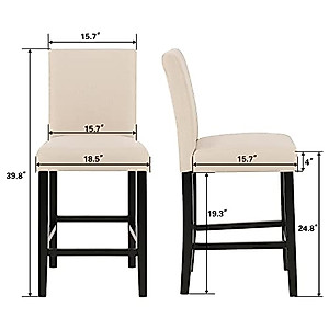 GOTMINSI Classic 24 Inches Counter Height Stools Upholstered Bar Stools with Solid Wood Legs Set of 2(Fabric Beige)
