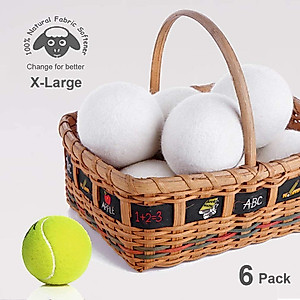 Budieggs Wool Dryer Balls Organic XL 6-Pack, 100% New Zealand Chemical Free Fabric Softener for 1000+ Loads, Baby Safe & Hypoallergenic, Reduce Wrinkles & Shorten Drying Time Naturally