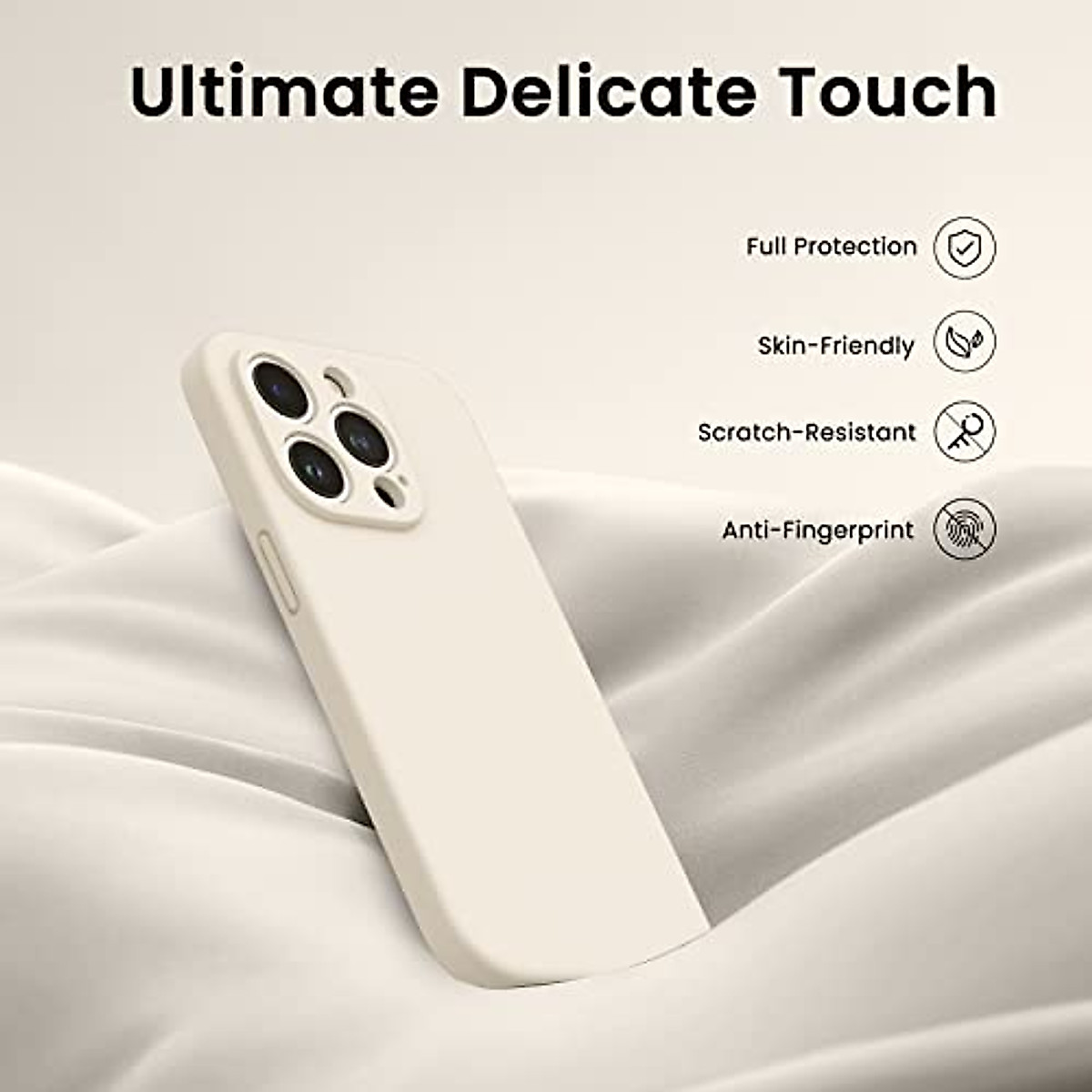 ORNARTO Designed for iPhone 14 Pro Case with 2X Screen Protector, Liquid Silicone Gel Rubber Cover [Camera Protection + Soft Microfiber Lining], Shockproof Protective Phone Case 6.1 Inch-Beige