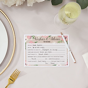Best Paper Greetings 50 Pack Floral Wedding Advice Cards for Bride, Bridal Shower Games (5x7 In)