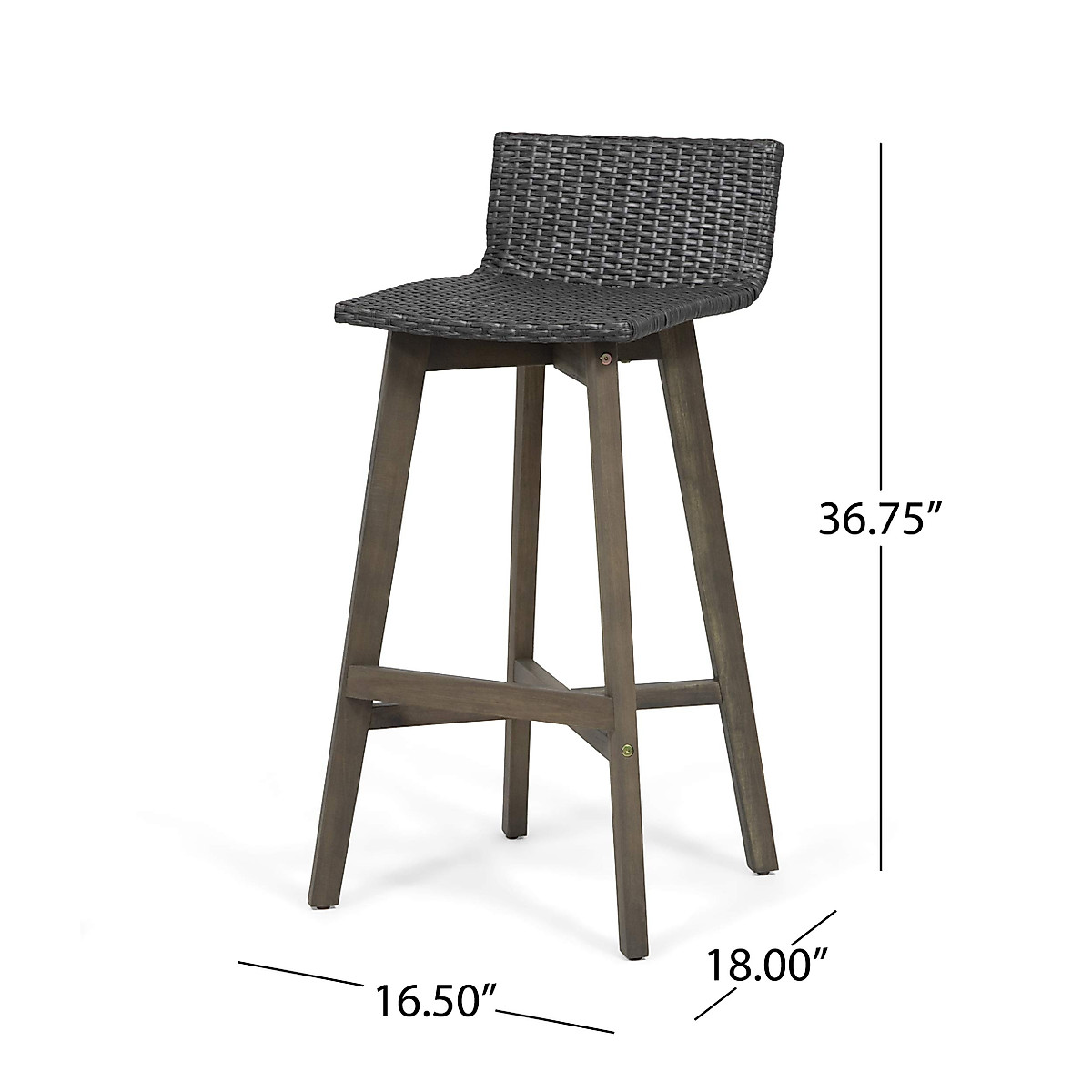 GDFStudio Outdoor Acacia Wood & Wicker Barstools (Set of 2), Gray