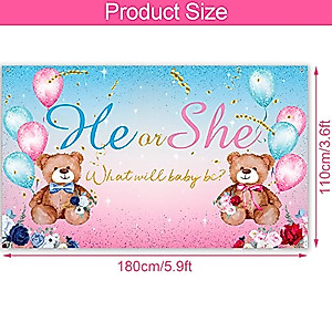 Bear Gender Reveal Party Decoration He or She Gender Reveal Backdrop Banner What Will Baby Be Background Blue Pink Bear Banner for Baby Shower Wall Decorations, 5.9 x 3.6 ft