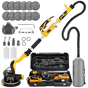 Gyfent Drywall Sander, 880W 7.3-Amp Popcorn Ceiling Removal Tool with 1100-2100RPM 5 Variable Speed 12pcs Sanding Discs Electric Drywall Sander with Vacuum Dust Collector LED Light for Ceiling Sanding