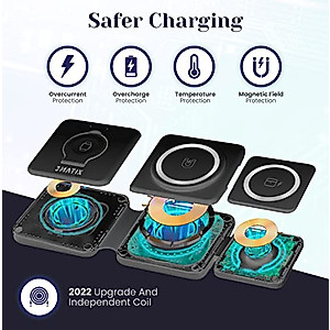 3MATIX 3 in 1 Wireless Charger, Fast Wireless Charging Pad, Travel Charger for Multiple Devices, Foldable 3 in 1 Wireless Charging Station Apple Compatible with iPhone 14/13/12, AirPods 3/2, iWatch