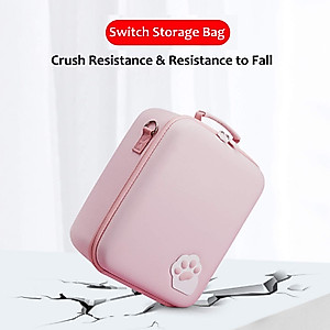Acylulu Cute Cat Paw Carrying Case Compatible with Nintendo Switch - 21 Game Card Slot & Removable Shoulder Strap - Portable Hardshell Storage Bag for Switch Console Controller & Accessories