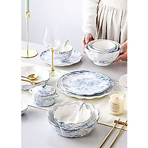 8 Inches Froth Pattern Design Ceramic Dinner Plates-Set of 2-Blue&White Kitchenware