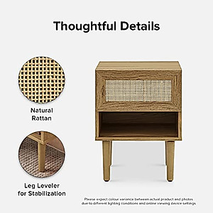 mopio Haylee Rattan Side Table Nightstand, End Table for Living Room & Bedroom to Compliment Your Bed or Sofa (Single, Natural Oak)