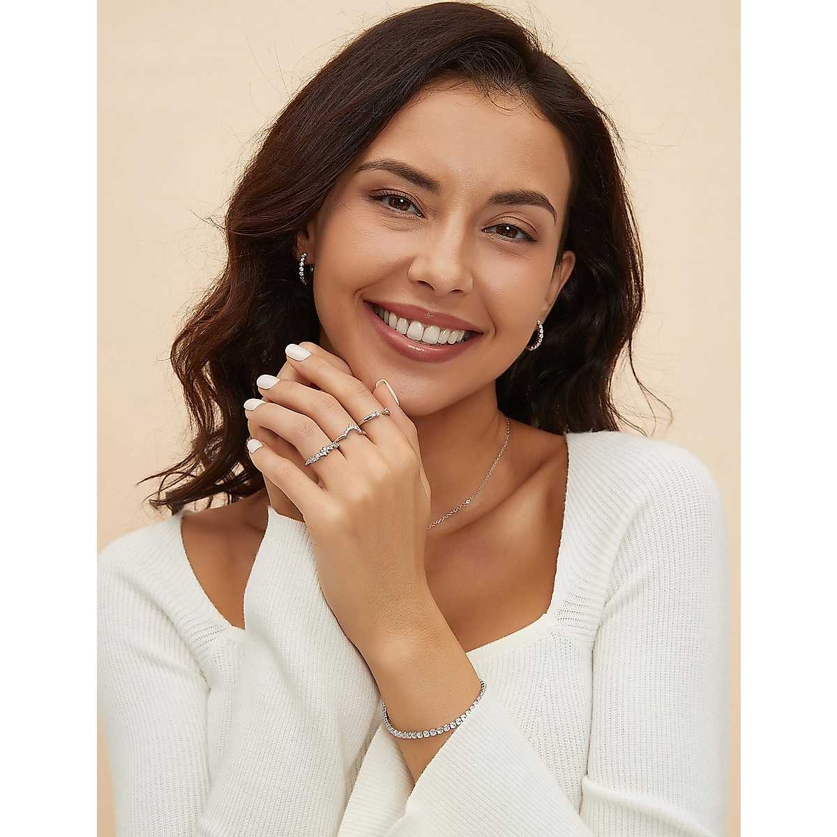 Mameloly Wedding Bands for Women Pear & Round Shaped CZ Cubic Zirconia Curved Stackable Engagement Rings for Her Size 7