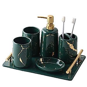 WMGoods Bathroom Accessories Set Ceramic Bathroom Five-Piece Set Bathroom Products mouthwash Cup Toothbrush Cup Set Ceramic Bathroom Accessories Set, Suitable for Couples, Family and Friends