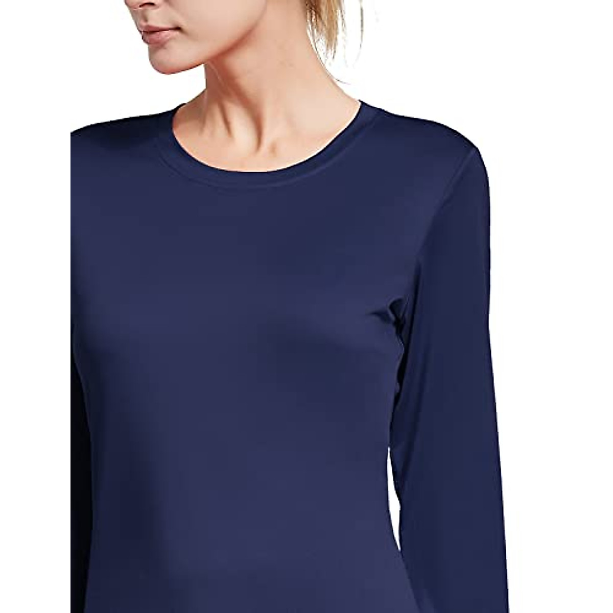 BALEAF Women's Long Sleeve Running Shirts Quick Dry Workout Shirts Navy Size L