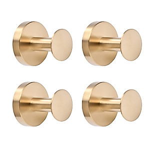 NEWRAIN Towel Hooks, 4 Pack Towel Holder for Bathroom Wall, Cabinet Closet Door, Kitchen, Bedroom, Hotel - Modern Design Effortless Mounting Towel Hangers, Robe Hook Brushed Gold
