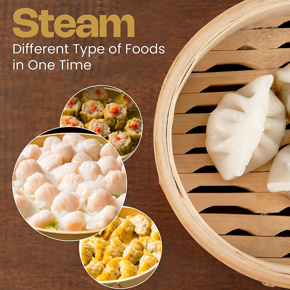 KITCHEN & CO 10-inch Dumpling Bamboo Steamer- Complete Set of 2 Tier Bamboo Steamer Basket 2 Chopsticks, 1 Rolling Pin, Ceramic Dish & More-Bringing Tradition to Your Table, One Steamed Dish at a Time