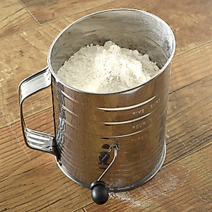 Norpro 3-Cup Stainless Steel Rotary Hand Crank Flour Sifter With 2 Wire Agitator