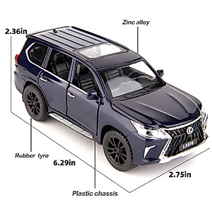 BDTCTK 1/32 Compatible for Lexus LX570 Off-Road in Luxury SUV Model Car, Zinc Alloy Pull Back Toy car with Sound and Light for Kids Boy Girl Gift(Blue)