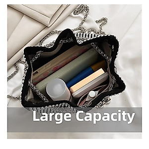 Anopo Full Rhinestones Bucket Clutch Purse Pearl Handbag Bridal Lady Sparkly Bling Evening Crossbody Bag Wedding Party Prom Silver