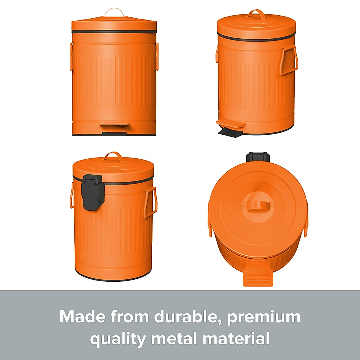 Retro Trash Can with Lid - 8L/2.1Gal Step Trash Can w/ Soft Closing Lid - Round Garbage Can w/ Handles - Touchless Trash Can w/ Removable Garbage Guard Bucket - Outdoor Garbage Can - Large Trash Can, Orange