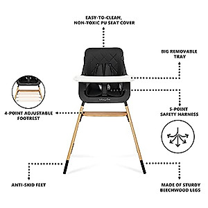 Dream On Me Nibble Wooden Compact High Chair in Black | Light Weight | Portable |Removable seat Cover I Adjustable Tray I Baby and Toddler
