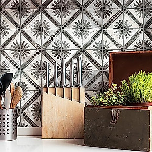 SomerTile FPEHMMKBK Harmonia Kings Marrakech Black 13" x 13" Ceramic Floor and Wall Tile, White