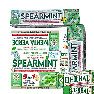 Pack of 4- Black Seed, Coconut, Tea Tree, Saffron, Peppermint- Herbal Toothpaste and Triplemint Fluoride Free