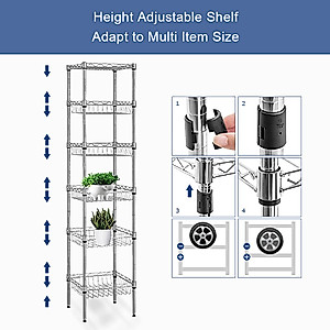 Doredo 6 Tier Wire Shelving Unit with Baskets Shelving, Height Adjustable Wire Shelves, Metal Storage Rack for Kitchen, Bathroom, Laundry (13.5" D x 13.5" W x 63" H, Silver)