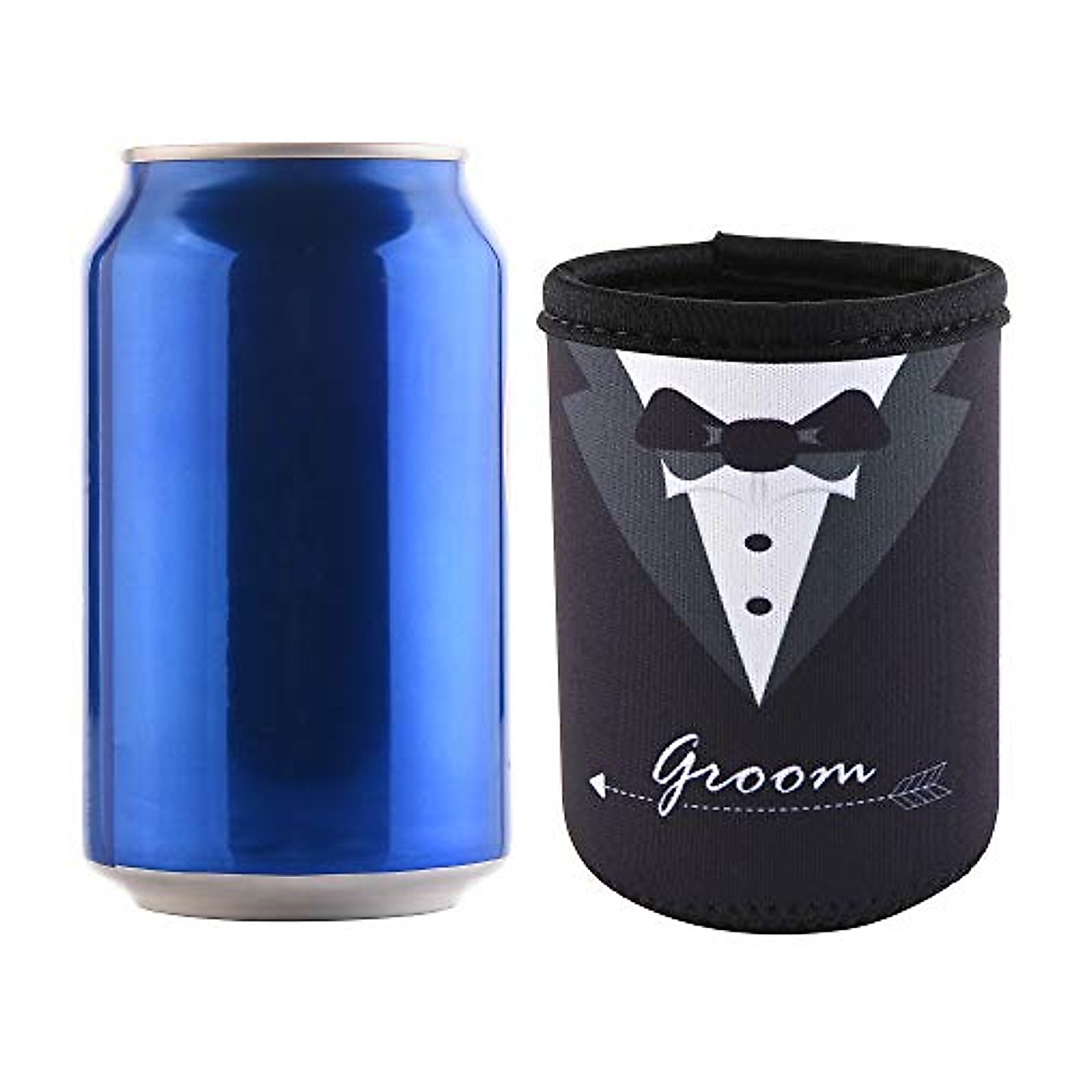 CM Groom and Groom's Crew Soft Neoprene Can Sleeves Covers for Regular Standard 12 Fluid Ounce Drink & Beer Cans for Wedding Party Groomsman Party Groomsman Gifts Bachelor Party, 11 Pcs