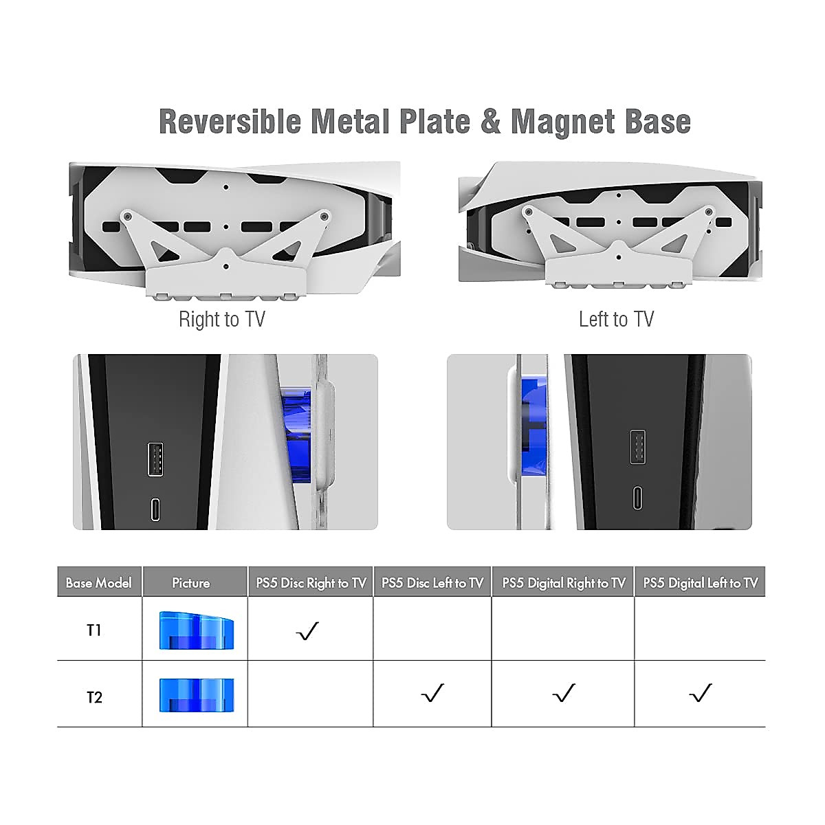 ElecGear PS5 Magnetic Wall Mount, Metallic Mount for Playstation 5 Ultra HD and Digital Edition, Pulse 3D Gaming Headset Hook, Magnets and Built-in Level Design fits Left or Right Beside TV