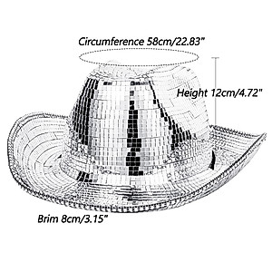 Disco Ball Western Cowboy Hat - Women Men Silver Mirrored Sparkly Cowgirl Hat for Cosplay Party Size:L