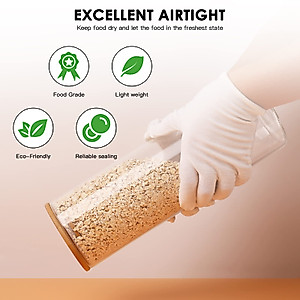 RoweLLsouL Glass Storage Jars, Transparent Food Containers Set of 3, Food Jars with Bamboo Wood Lid for Kitchen Ingredients Storage, Coffee Beans, Candy, Cookies, Rice, Sugar, Flour, Pasta, Nuts