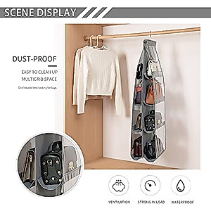 zebricolo, Purse Organizer Closet, 2 Pack, Purse Hanger Closet, 8 Pockets, Bag Organizer for Closet, Larger Pockets, Purse Organizer for Closet, Metal Hooks, Purse Storage Organizer, Gray