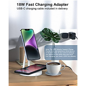 Magnetic Wireless Charging Station for Samsung, 3 in 1 Charging Stand 18W Mag-Safe Fast Charger Compatible for S23/S22/S21/S20/S10/Note 20/Z Flip 4, for iPhone 15,14,13,12, for Galaxy Watch & Buds