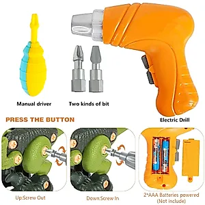 WeYingLe Take Apart Dinosaur Toys for Kids Dino Building Toy Set with Electric Drill T Rex Triceratops Velociraptor STEM Toys for 3 4 5 6 7 Year Old Boys and Girls (Triceratops)