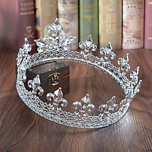 S SNUOY King Crowns for Men Silver Crown Full Metal Tiaras Male's Pageant Party Hats Medieval Prom Costume Hair Accessories Mens Crown