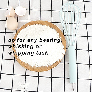 GorGin high temperature and easy to clean silicone whisk, stirrer, 10 inch, grip good grip design for Blending Whisking Beating Stirring Cooking Baking (1 Pack | blue)